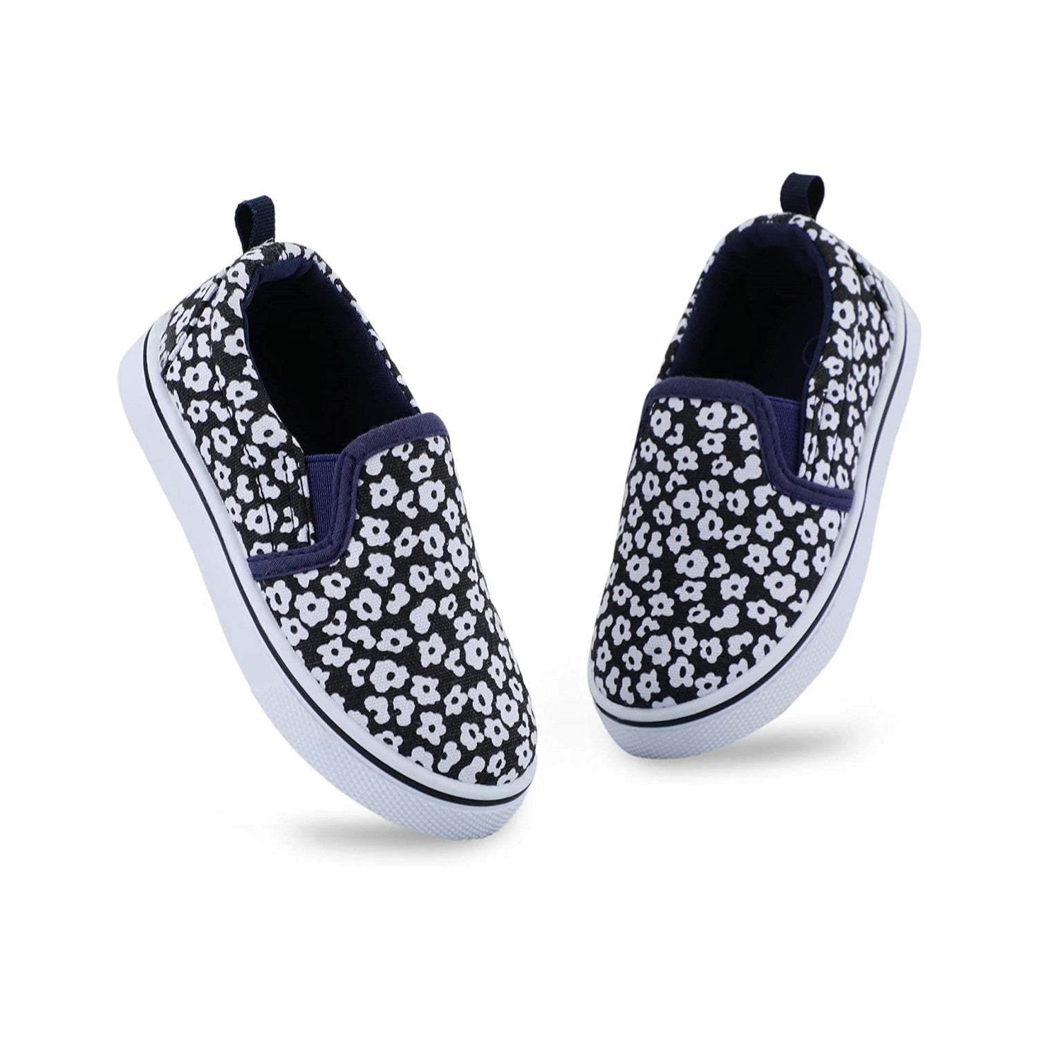 Bocca Kid's Slip on Sneakers Black Flower Girls Canvas Walking Shoes ...