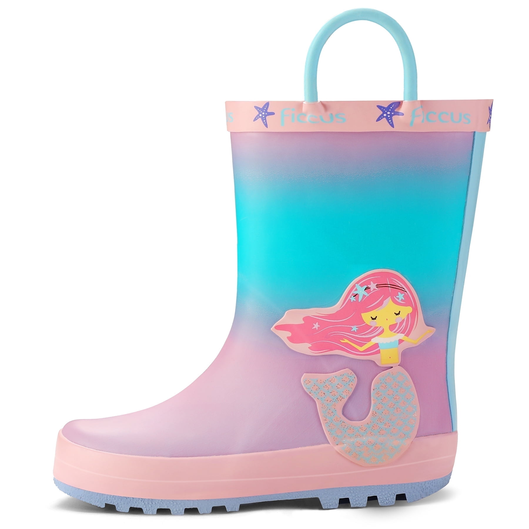 Bocca Kids Rain Boots Purple Mermaid Rain Boots For Girls with Handles ...