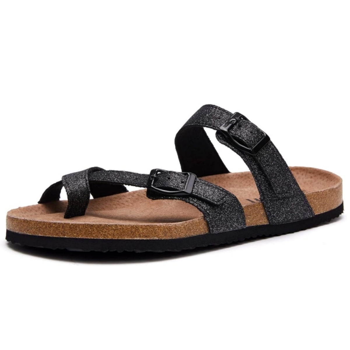 Bocca Women Adjustable Slide Sandals Black Glitter Summer Flip-Flops ...