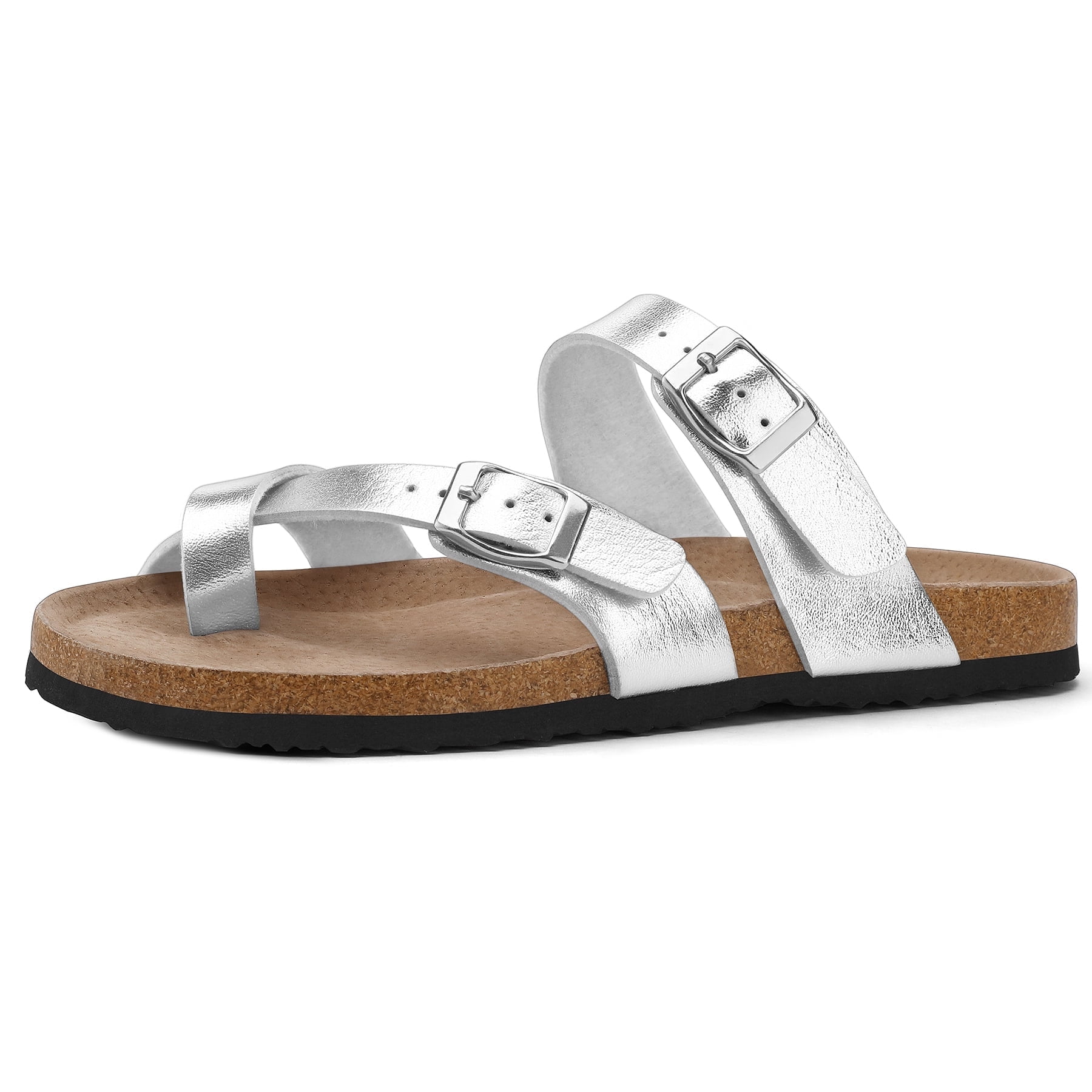 Bocca Women Adjustable Leather Slide Sandals, Silver Open Toe, Summer ...
