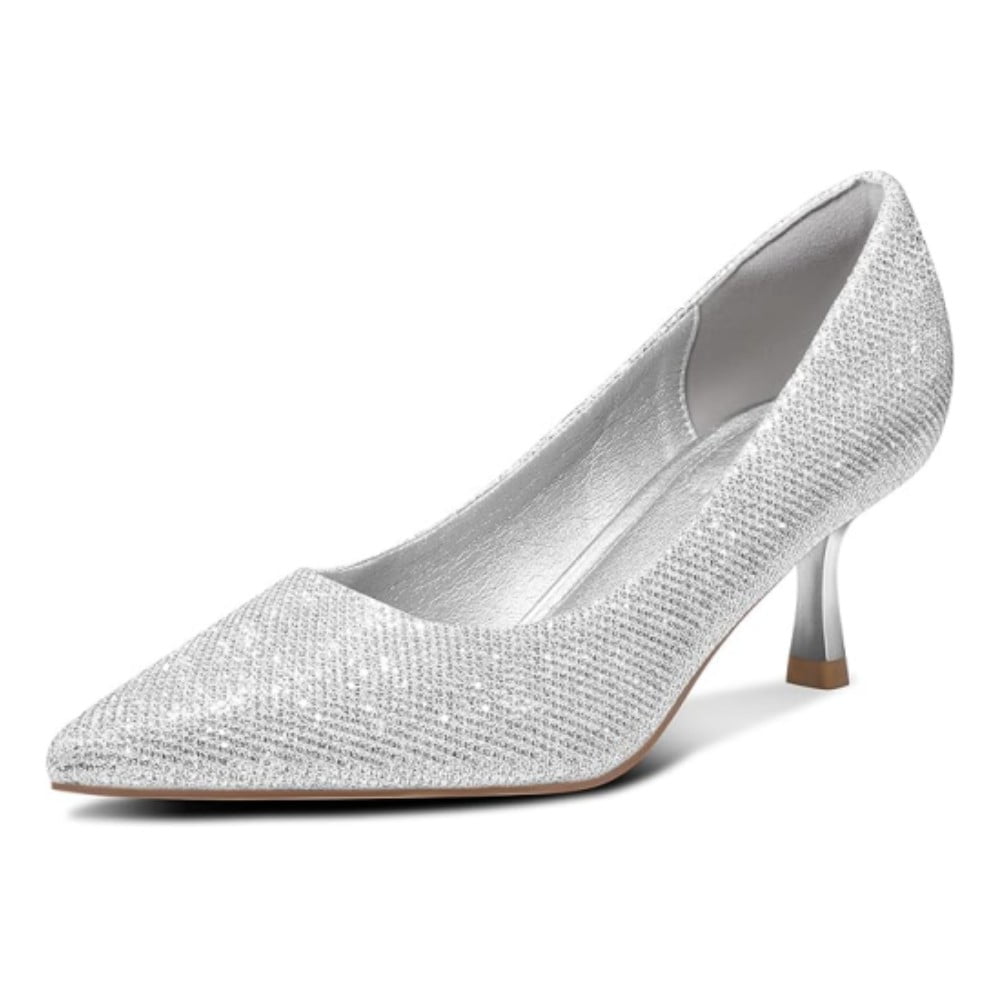 Bocca Women's 2inch Pumps Silver Pointed Toe Dress Shoes Kitten Heel 7M ...