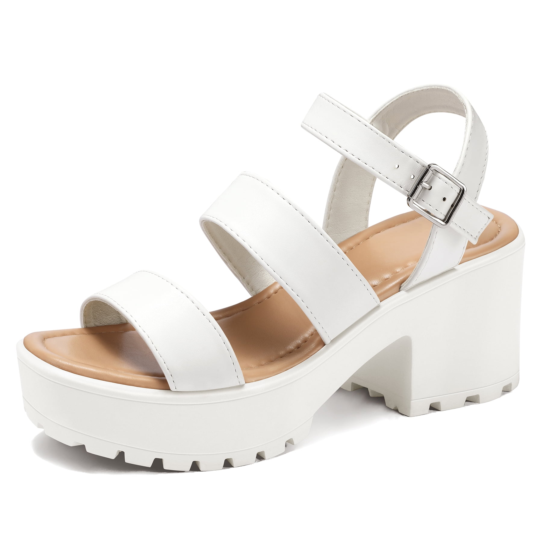 Bocca Women's 3 Inch Platform Sandals White Chunky Block Chunky Block ...