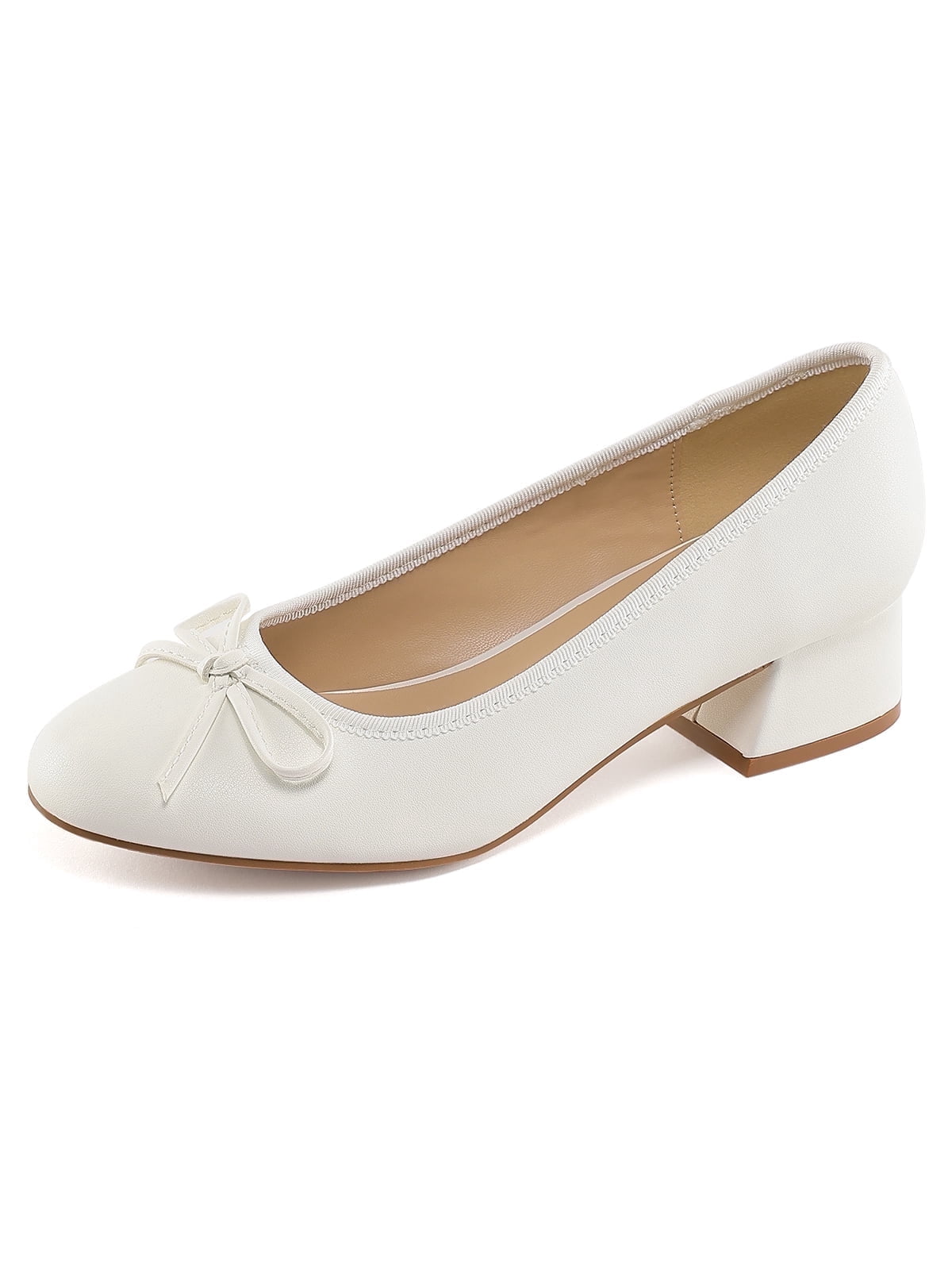 Bocca Women's Block Heel Pumps Cream PU Bow Tie Ballet Shoes Sizes 10 ...