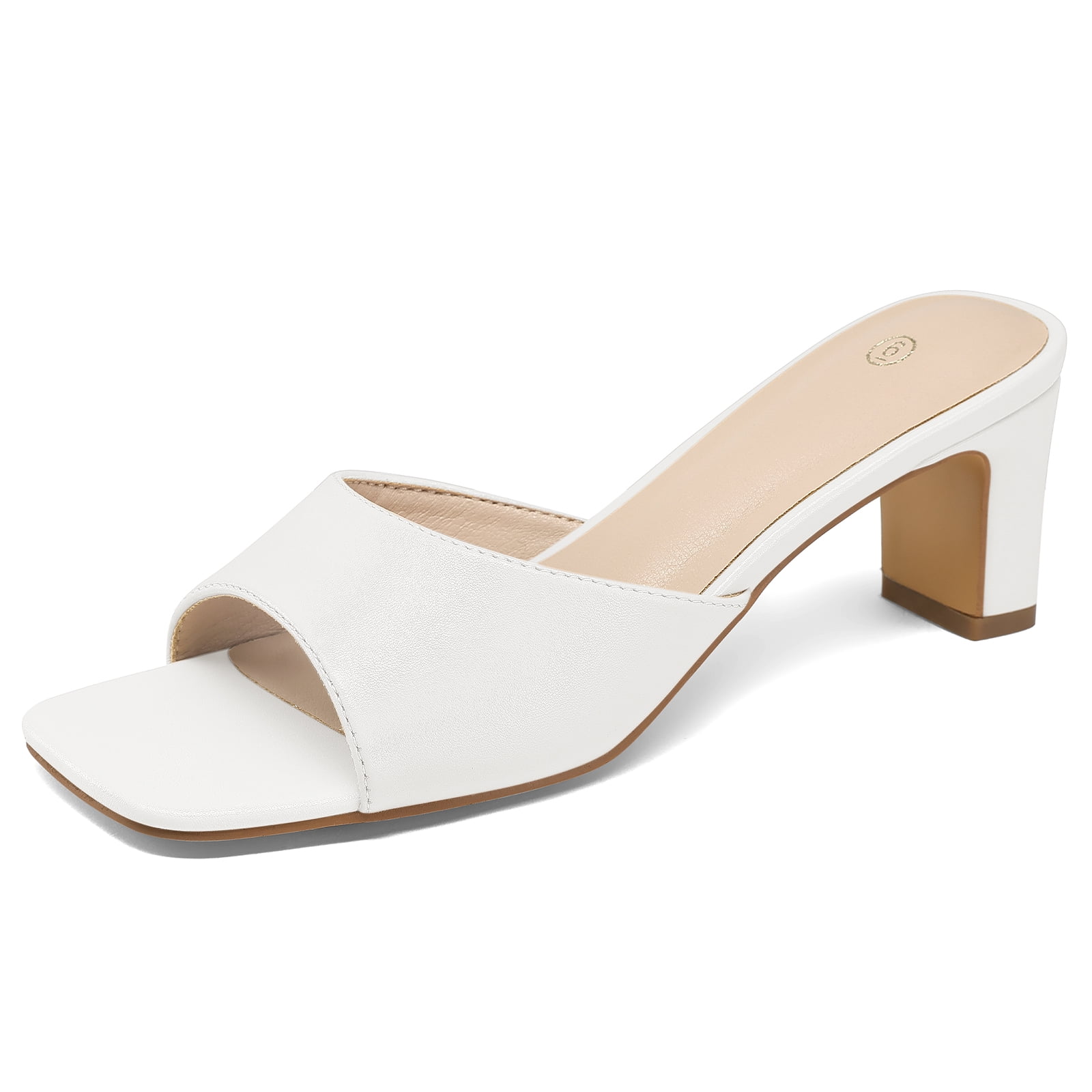 Bocca Women's Block Heel Square Toe Sandals White Backless Slip On ...