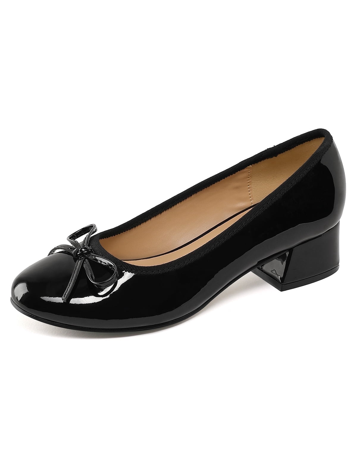 Bocca Women's Block Heel Pumps Cream PU Bow Tie Ballet Shoes Sizes 10 ...