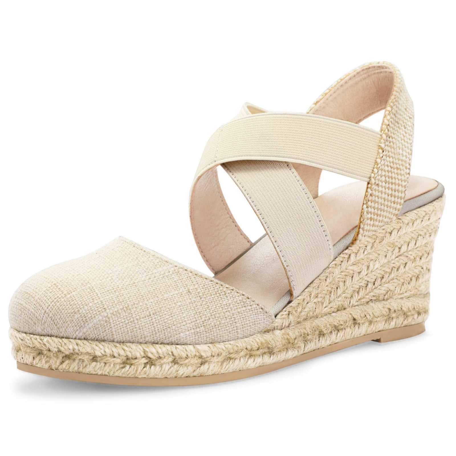 Bocca Women's Crisscross Elastic Wedge Sandals Beige Ankle Strap ...