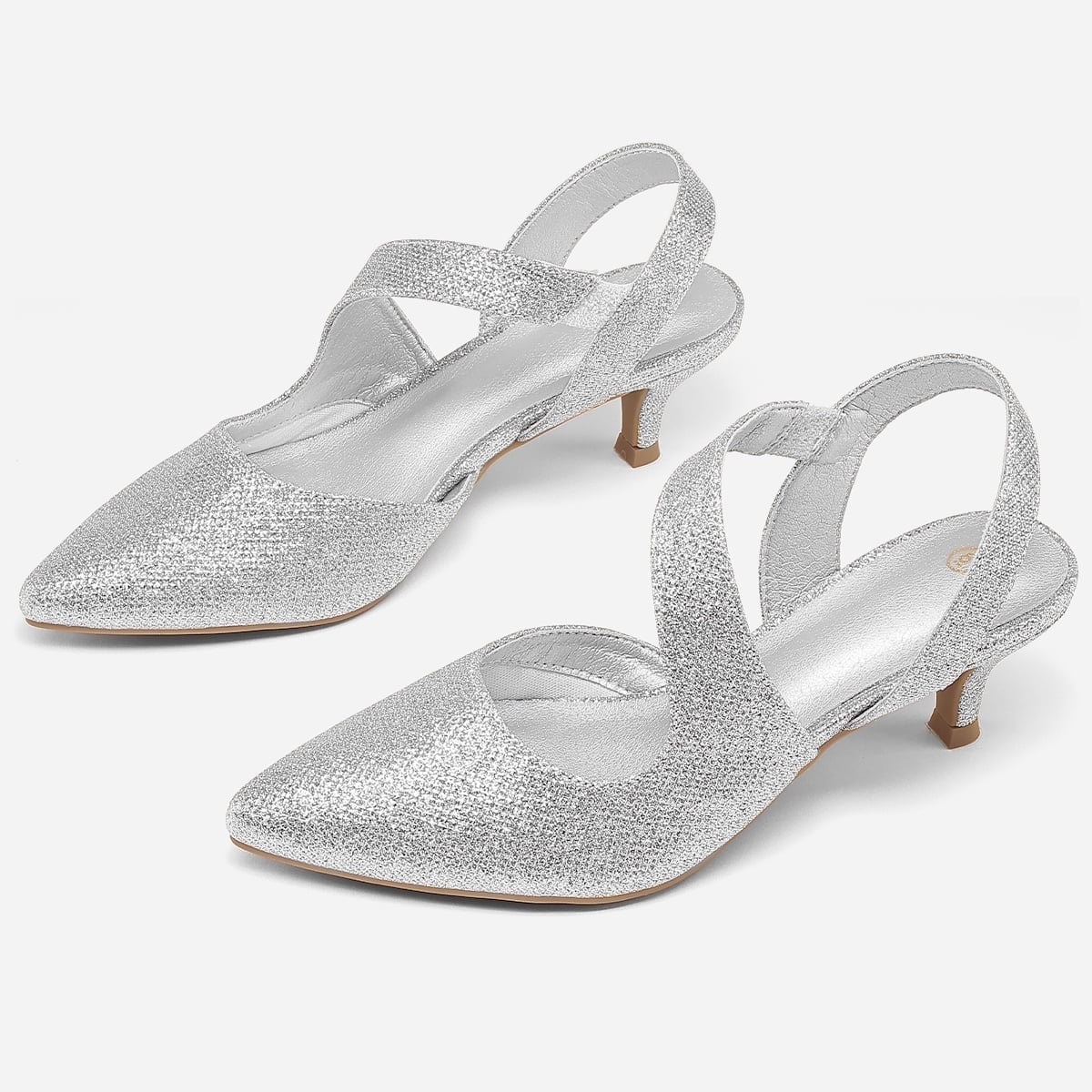 Bocca Women's Heel Pumps Silver 2 inch Slingback Dress Shoes 8M ...