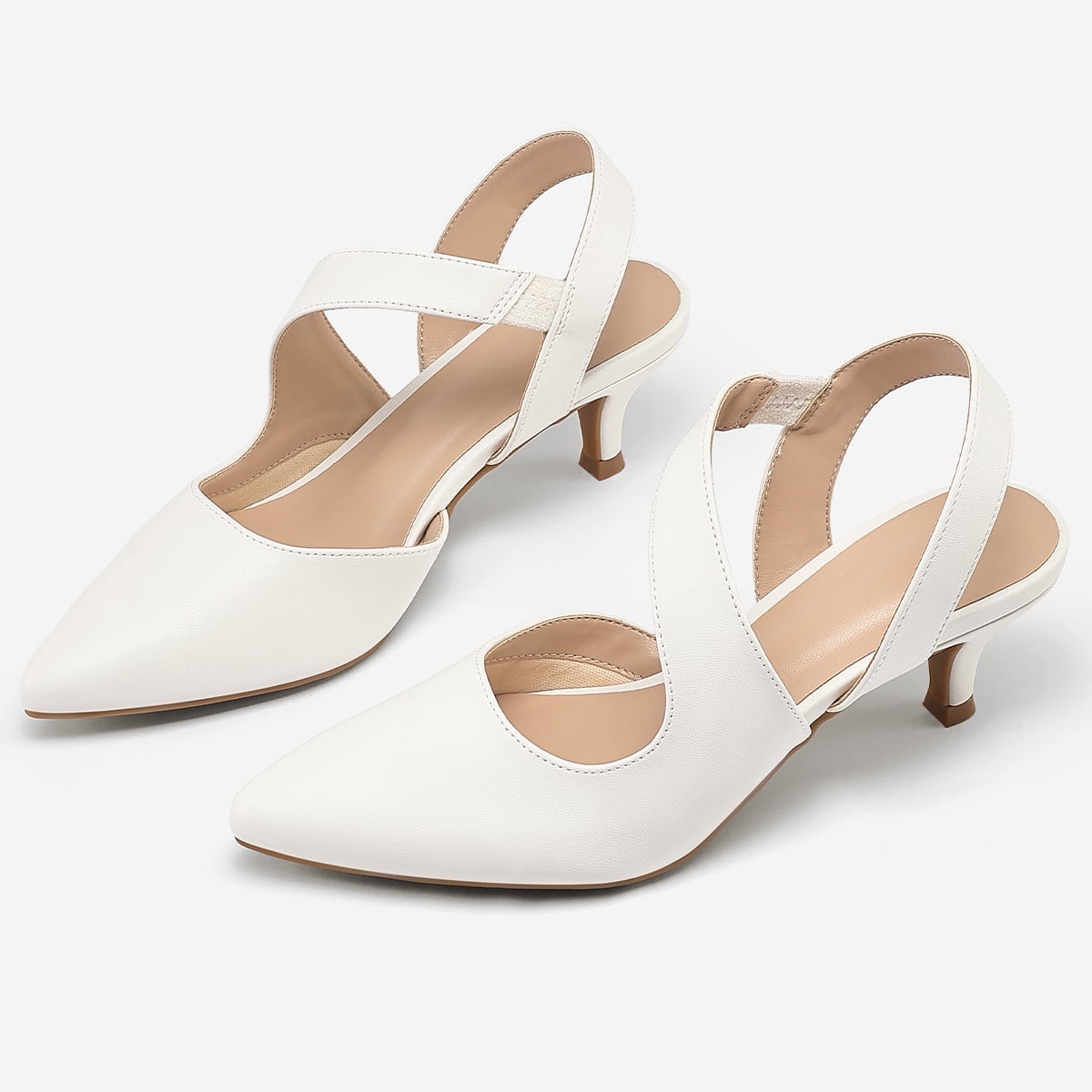 Bocca Women's Heel Pumps White Pu 2 inch Slingback Dress Shoes 11M ...