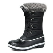 DREAM PAIRS Women Waterproof Winter Warm Snow Faux Fur Lined Flat Mid Calf Boots MONTE_02 GREY ...