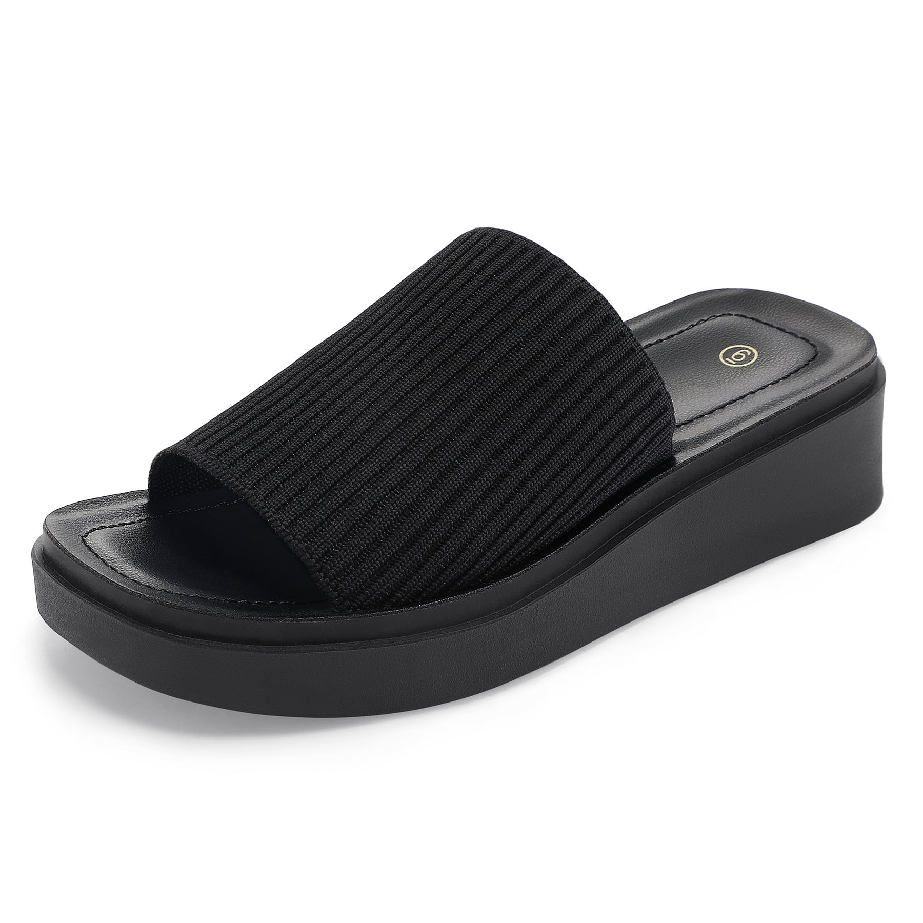 Bocca women Knit Platform Sandals Black Open Toe 1.8 inch Slide Sandals ...