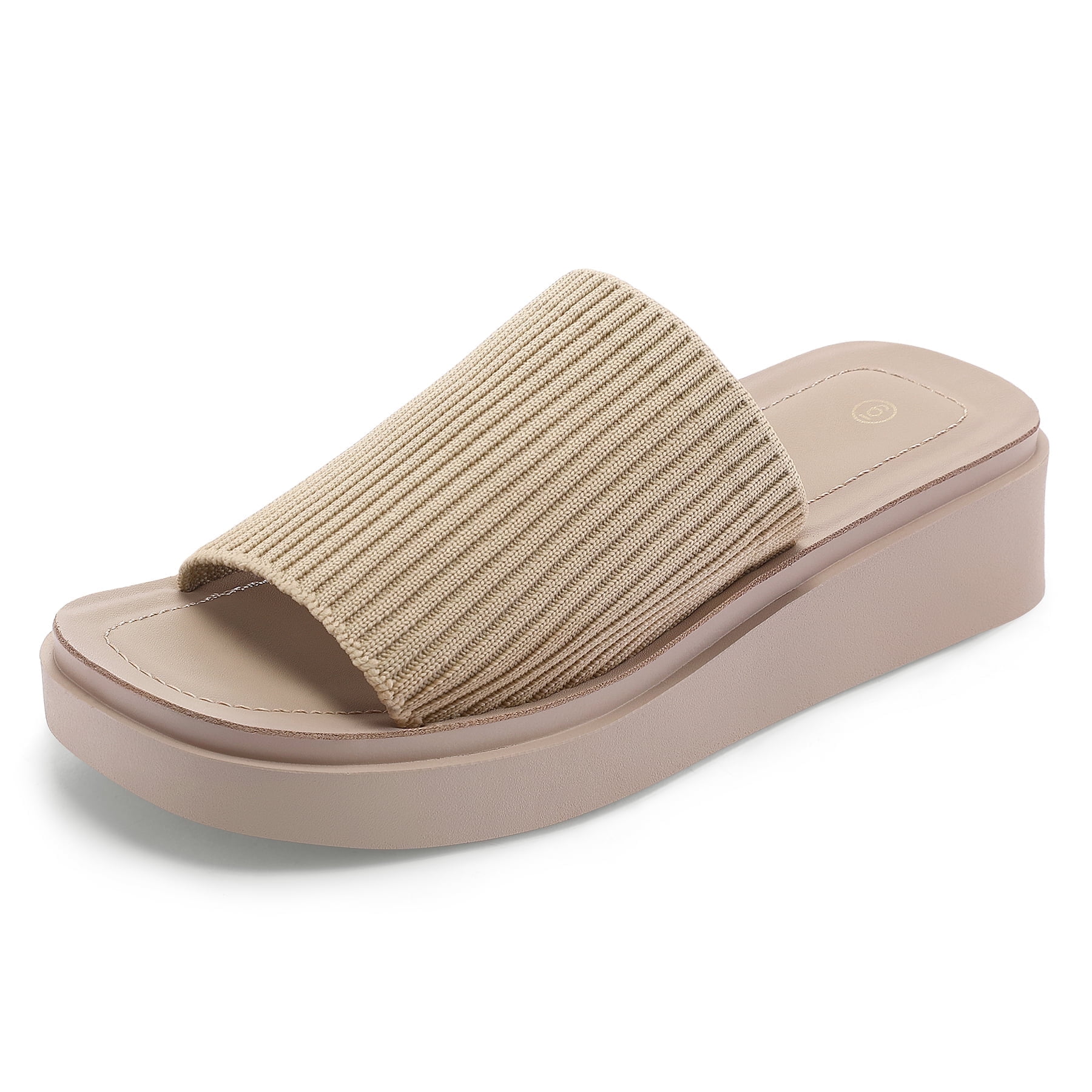 Bocca women Knit Platform Sandals Tan Open Toe 1.8 inch Slide Sandals ...