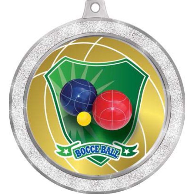 Bocce Ball Medal, 2 1/2" Silver Glitter Bocce Ball Medals, Great Bocce ...
