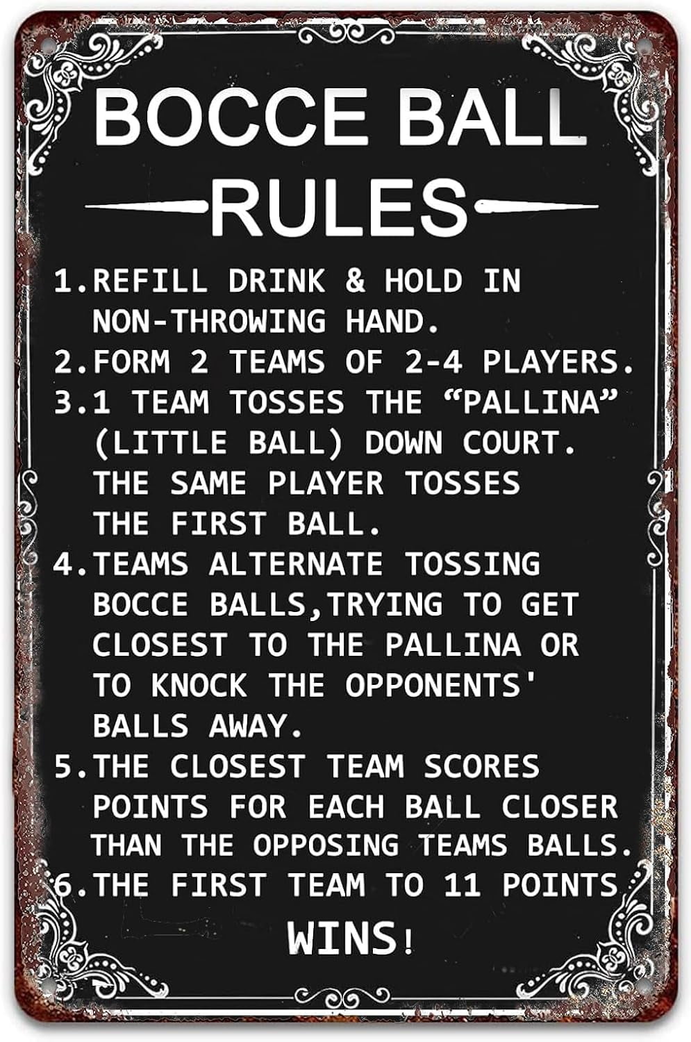 Bocce Ball Rules Funny Tin Sign Metal Signs Scoring Rules Men Poster ...