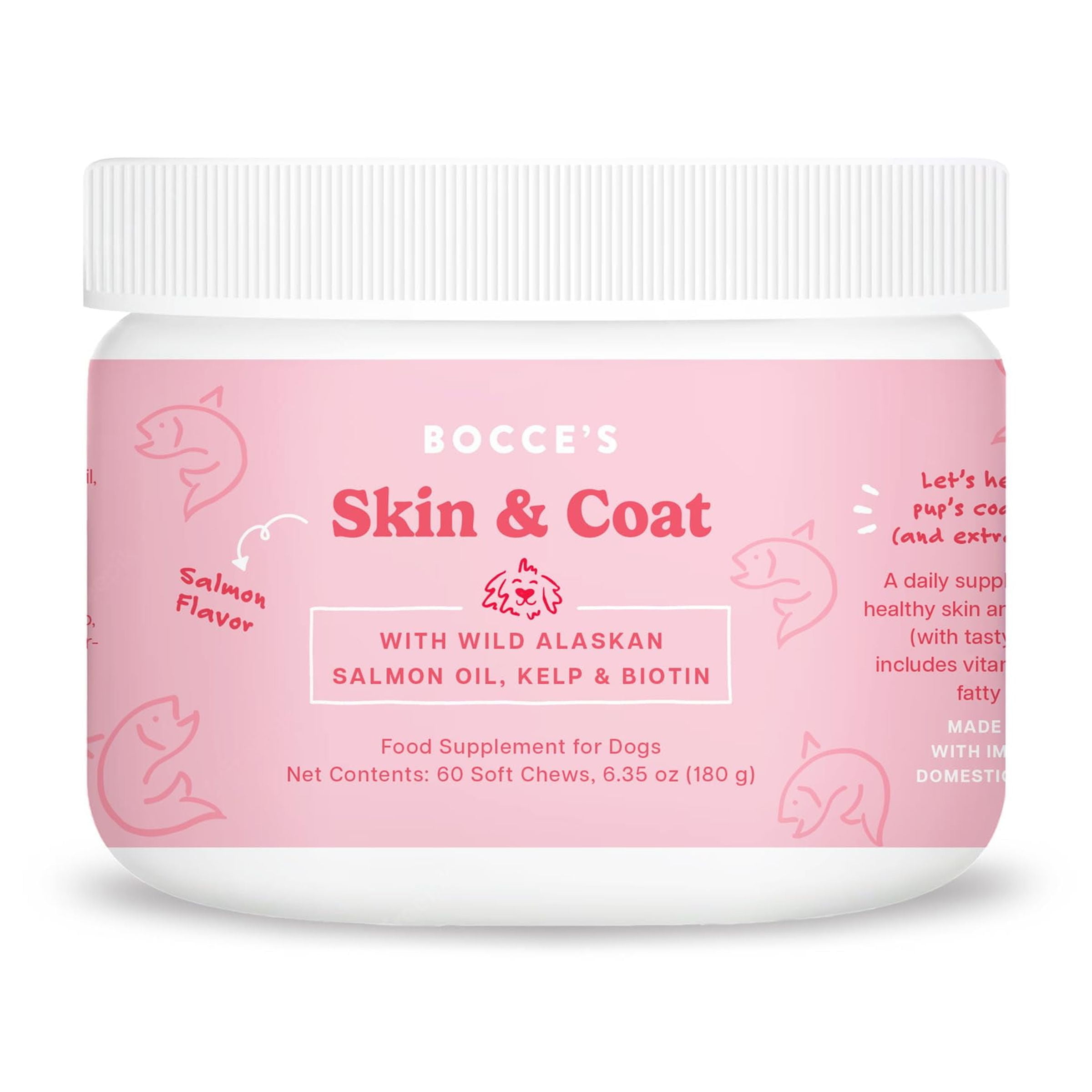 Bocce's Bakery Skin & YPF5 Coat Supplement for Dogs, Daily Chews Made ...