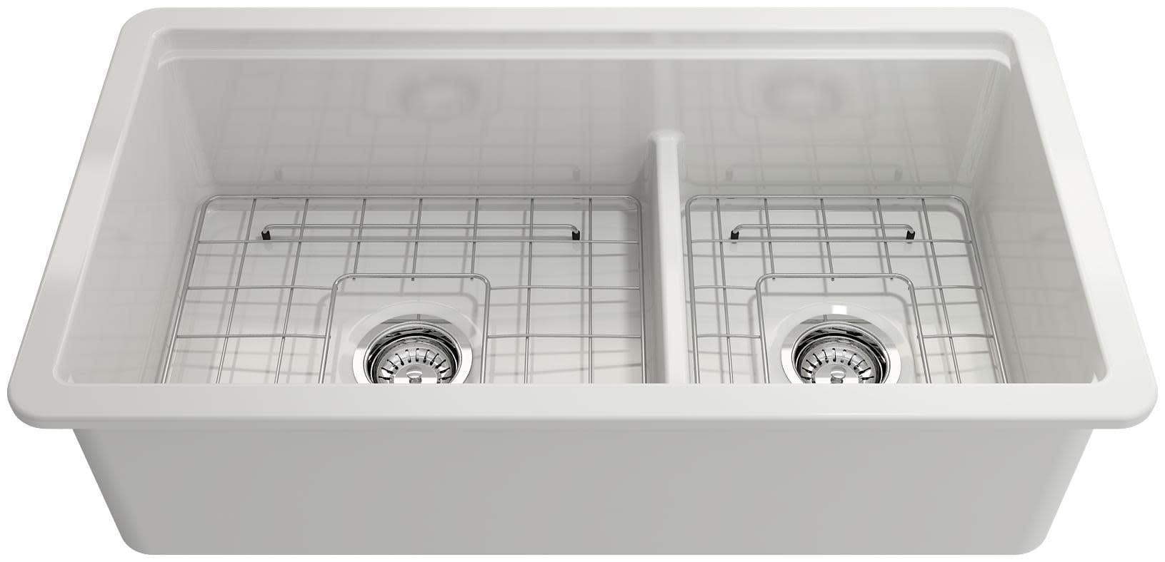 Bocchi 1694-0120 Sotto Step-Rim 34" Undermount Double Basin Fireclay ...