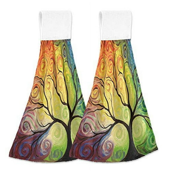 Boccsty Tree of Life Hanging Kitchen Towels 2 Pieces Rainbow Branch ...