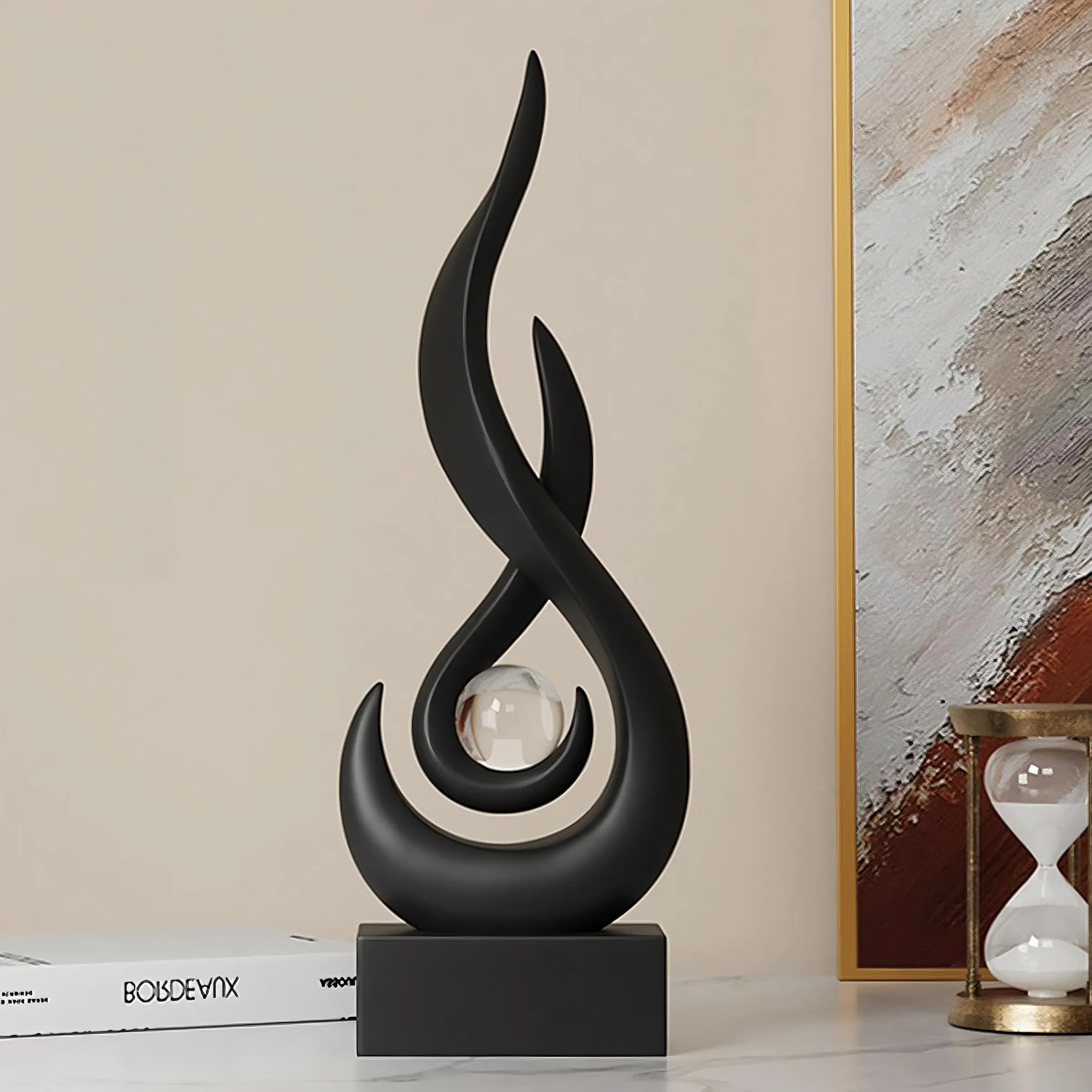 Bocnity Modern Flame Sculpture Decor Flame Statue with Glass Ball Resin ...