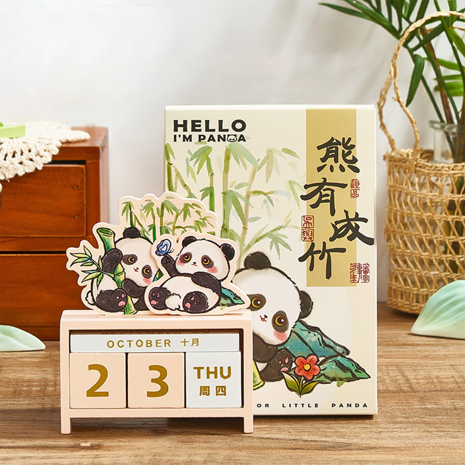 Bocqde Desk Calendar 2025 Cute Pandas Design Wooden Calendar Ornaments ...