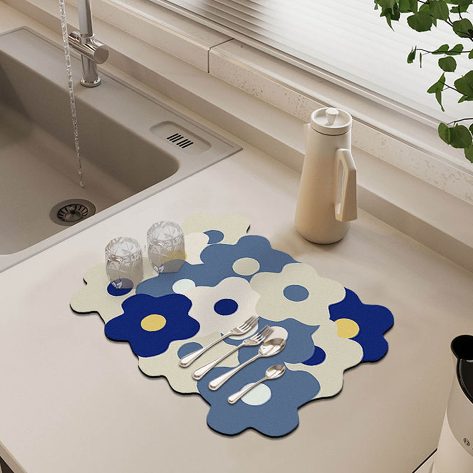 Qholemyo Kitchen Organizers and Storage Draining Mat, Soft Tabletop ...