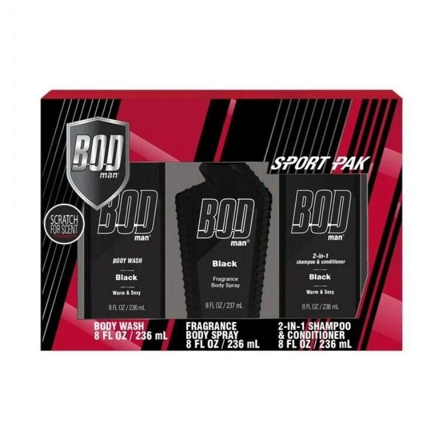 Bod Man BLACK Sport Pak Gift Set - Includes Fragrance Body Spray, Body ...
