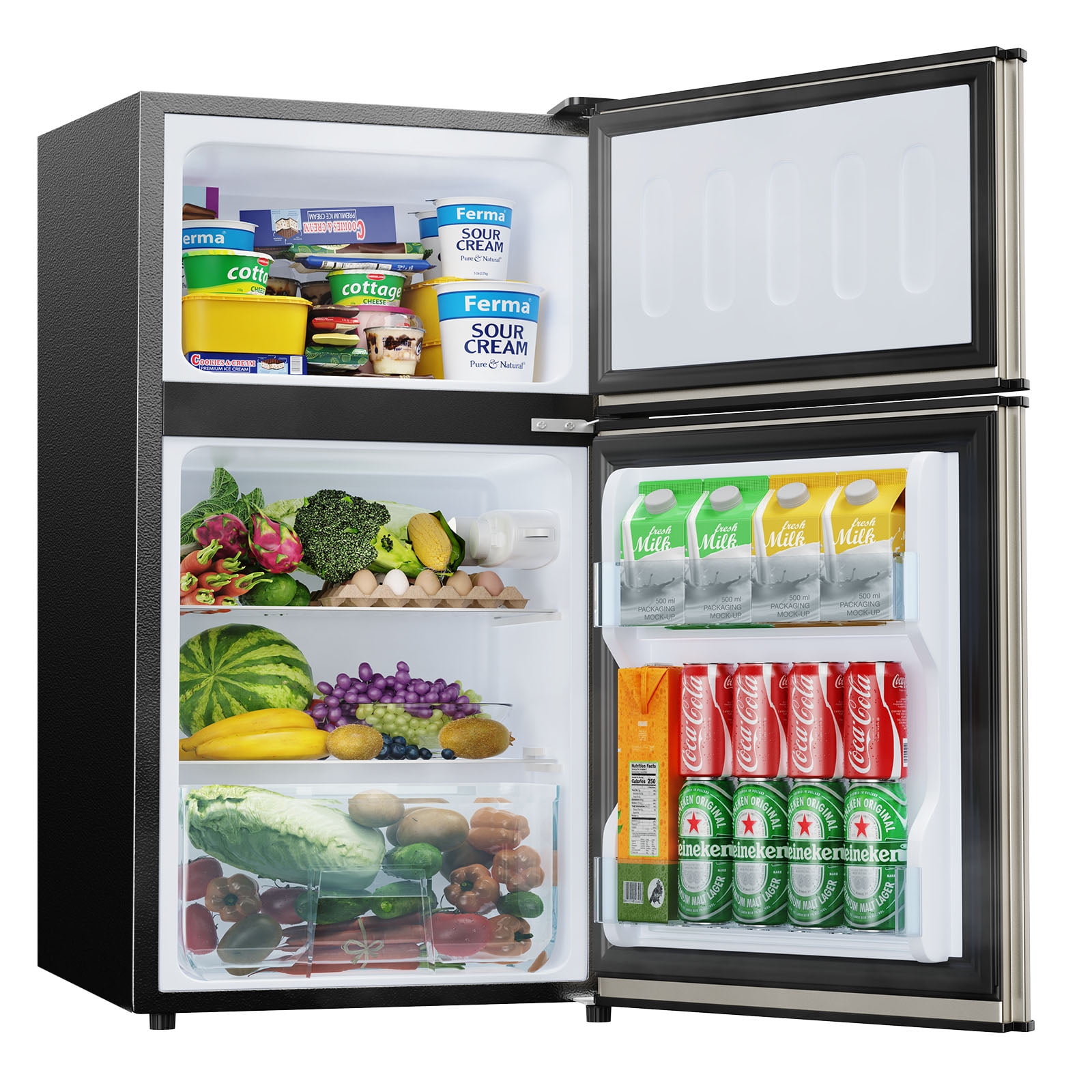 Bodare Retro Double Door Mini Fridge, 3.2 Cu.Ft, Energy Efficient ...
