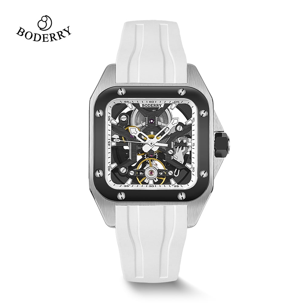 Boderry Skeleton Watches Men's Square Titanium Automatic Mechanical ...