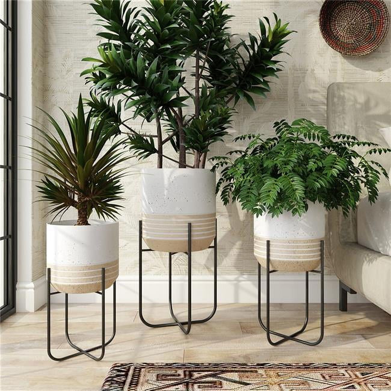 Bodhi Large Indoor Planters, Set of Three, White & Gold - Modern Style ...