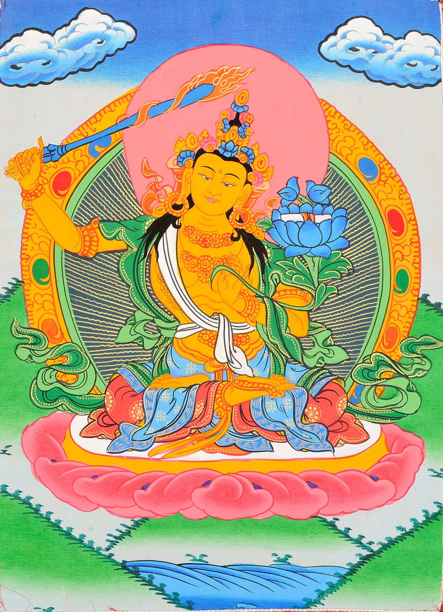Bodhisattva Manjushri - Tibetan Thangka Painting - Walmart.com