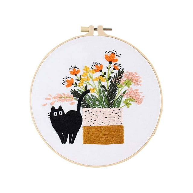Bodkin Awl Cat Embroidery Kit For Beginners Floral Modern Botanical ...