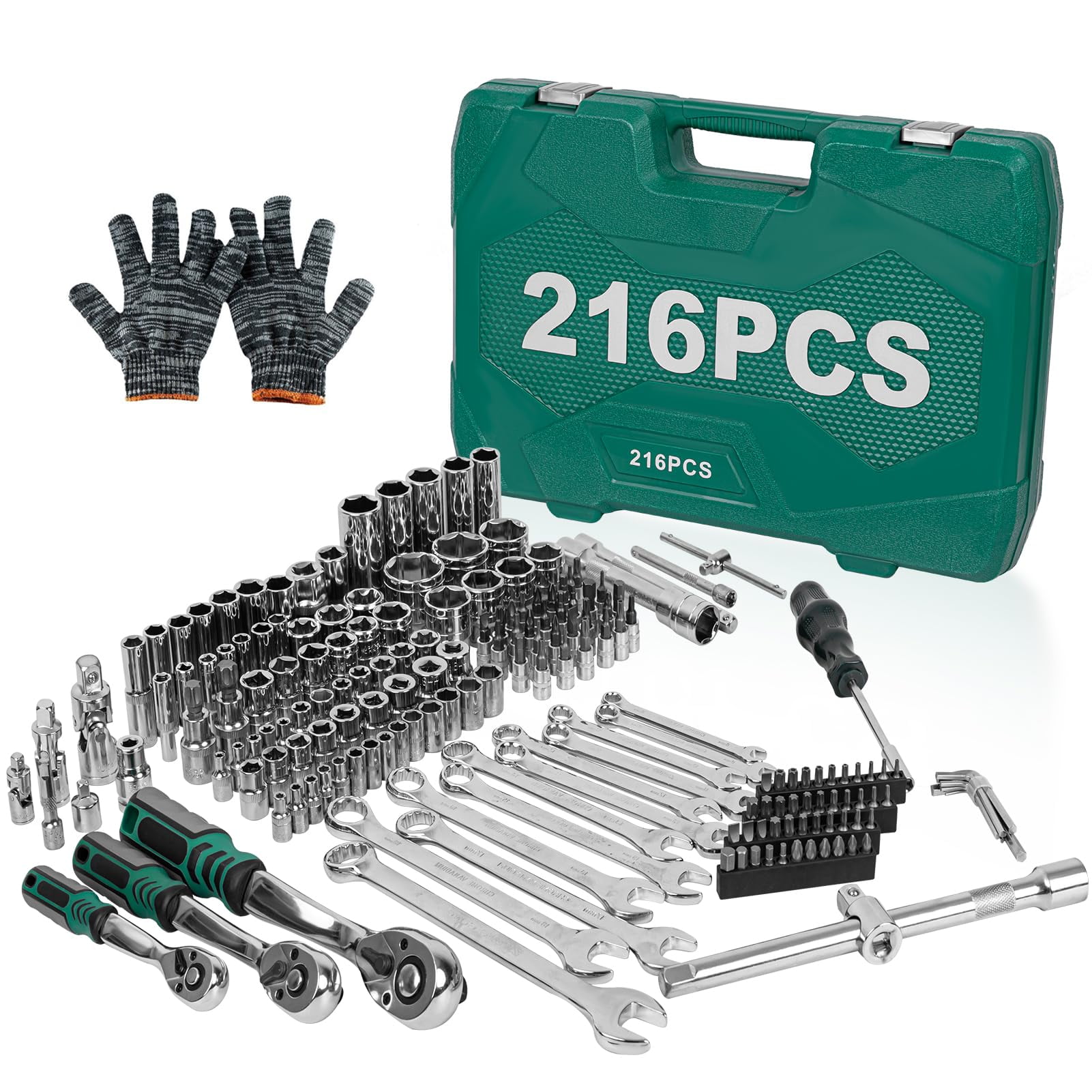 Bodreaming 216 Piece Socket Set, Mechanics Tools Kit and Socket Set,1/4 ...