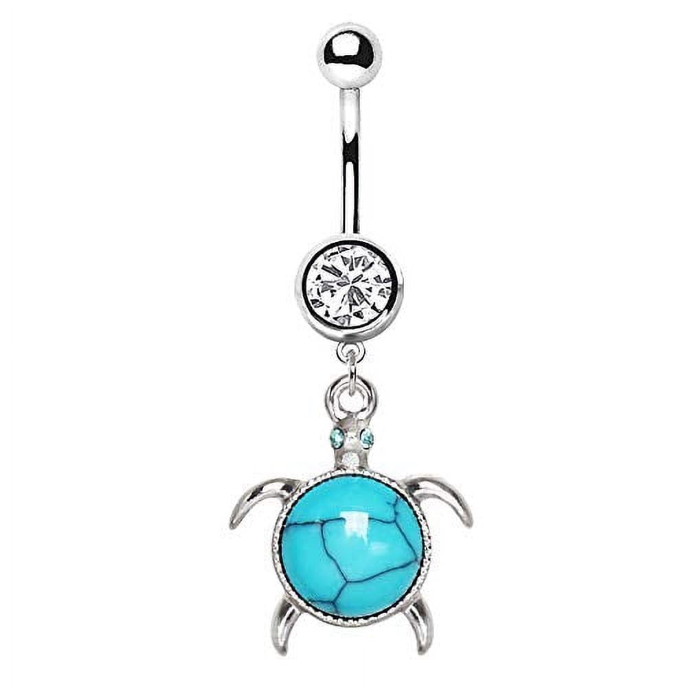 Body Accentz Belly Button Ring 316L Stainless Steel Turquoise Turtle ...
