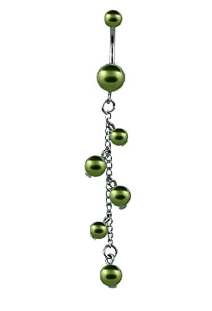 Body Accentz Belly Button Ring Faux Pearl Balls and Chain Dangling ...