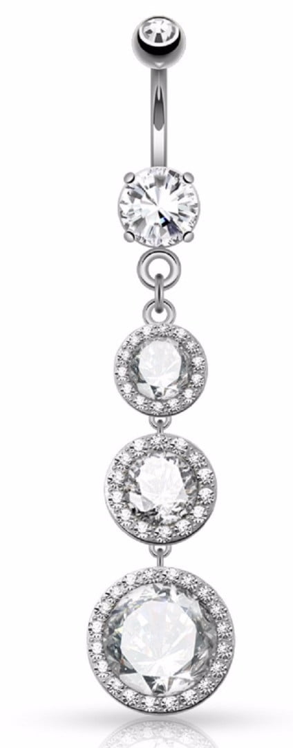 Body Accentz Belly Button Ring Triple CZ Paved Around Large CZ Drops ...