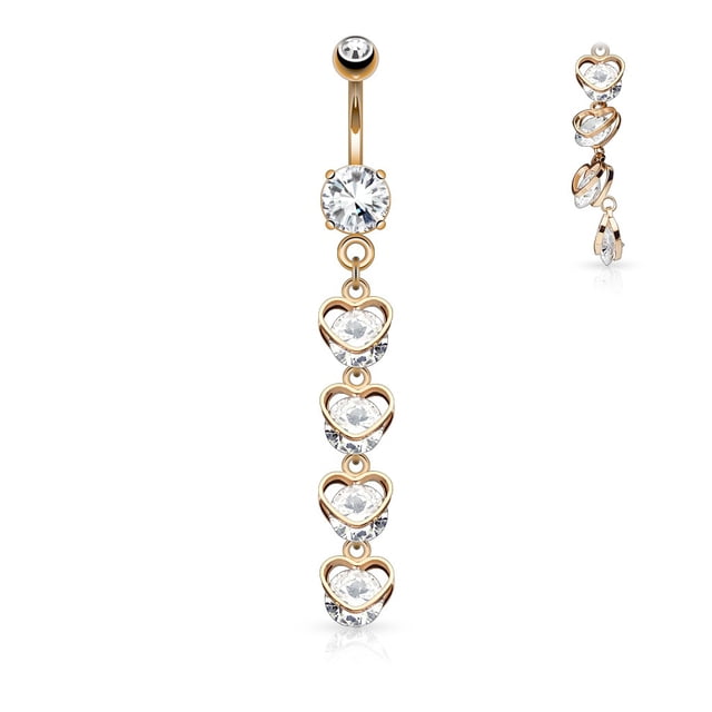 Body Accentz Four Vertical Drop CZ Set Hearts Dangle 316L Surgical ...