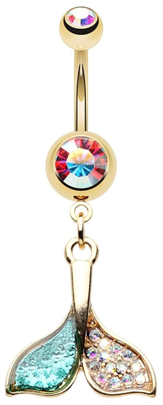 Body Accentz Gold Plated Dolphin Tail Belly Button Ring, Aurora ...
