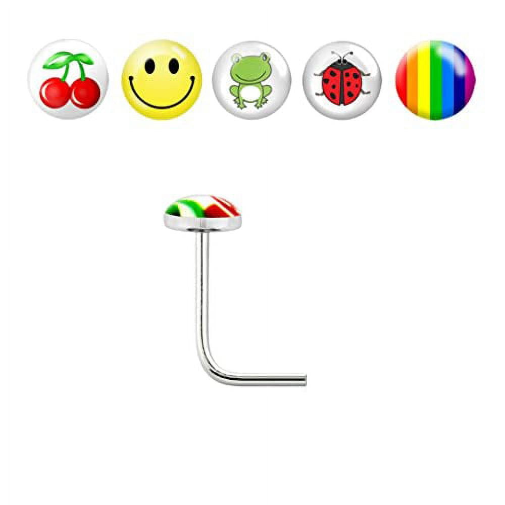 Body Accentz Nose Ring Stud L Bend Assorted Smiley Rainbow Lady Bug ...