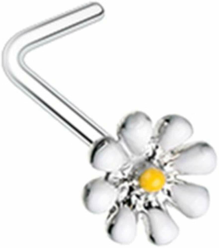 Body Accentz Nose Stud Ring Dainty Daisy Enamel L-Shape or Bone 20G ...