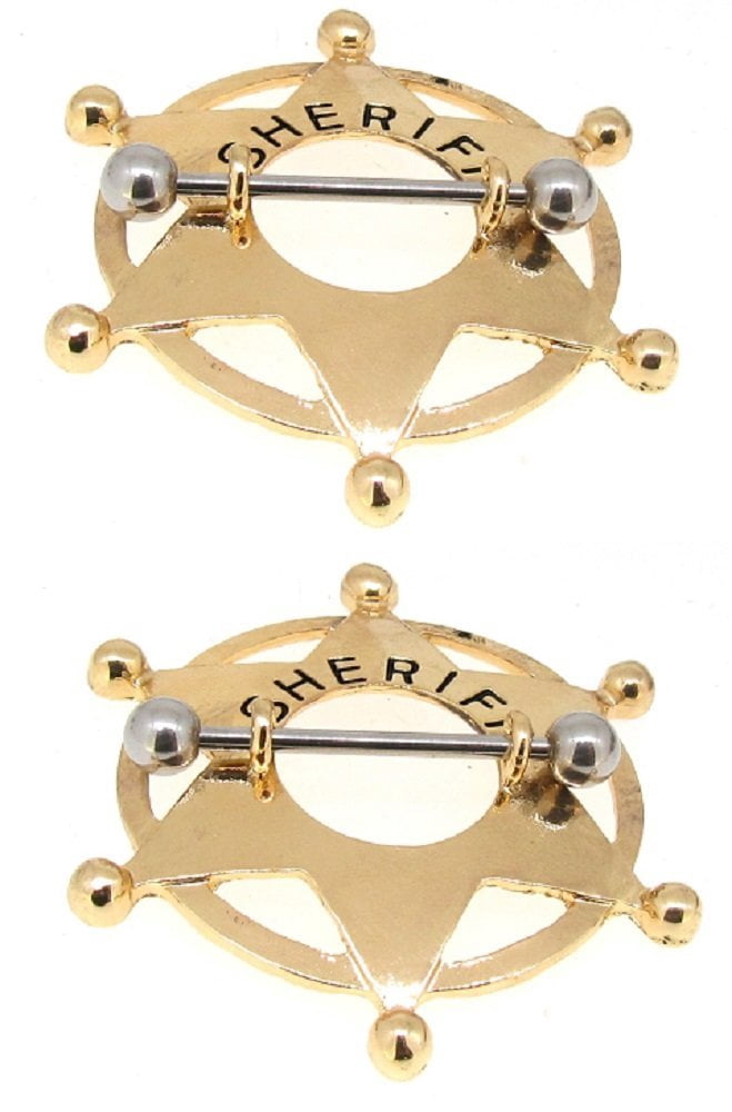 Body Accentz Stainless Steel Barbell Sheriff Badge Nipple Shield 14 ...
