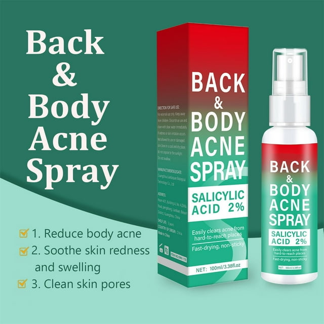 Body Acne Therapeutics Spray 100ml, 2% Salicylic-Acid Spray, Back Acne ...