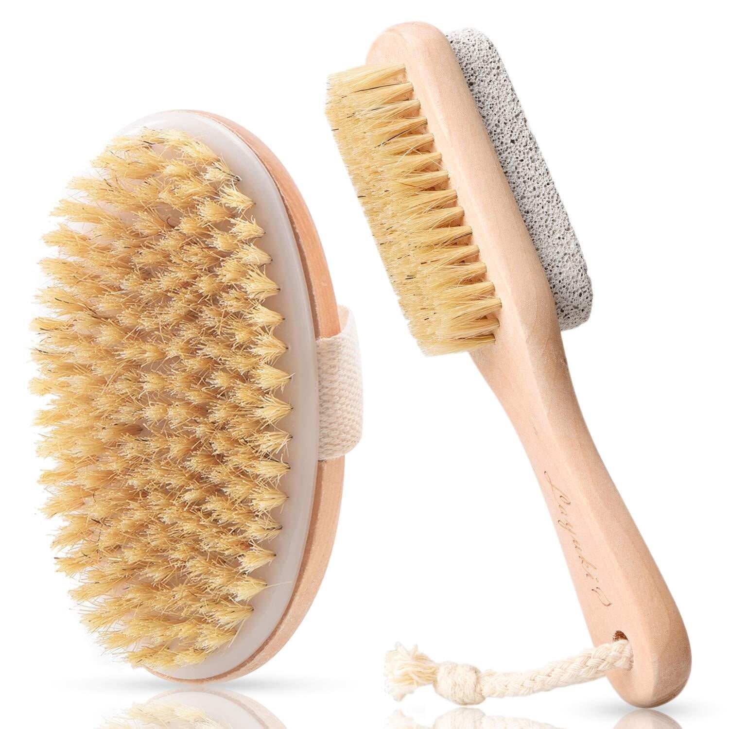 Body Brush for Dry or Wet Brushing and 2-Sided Foot File Scrubber Set ...