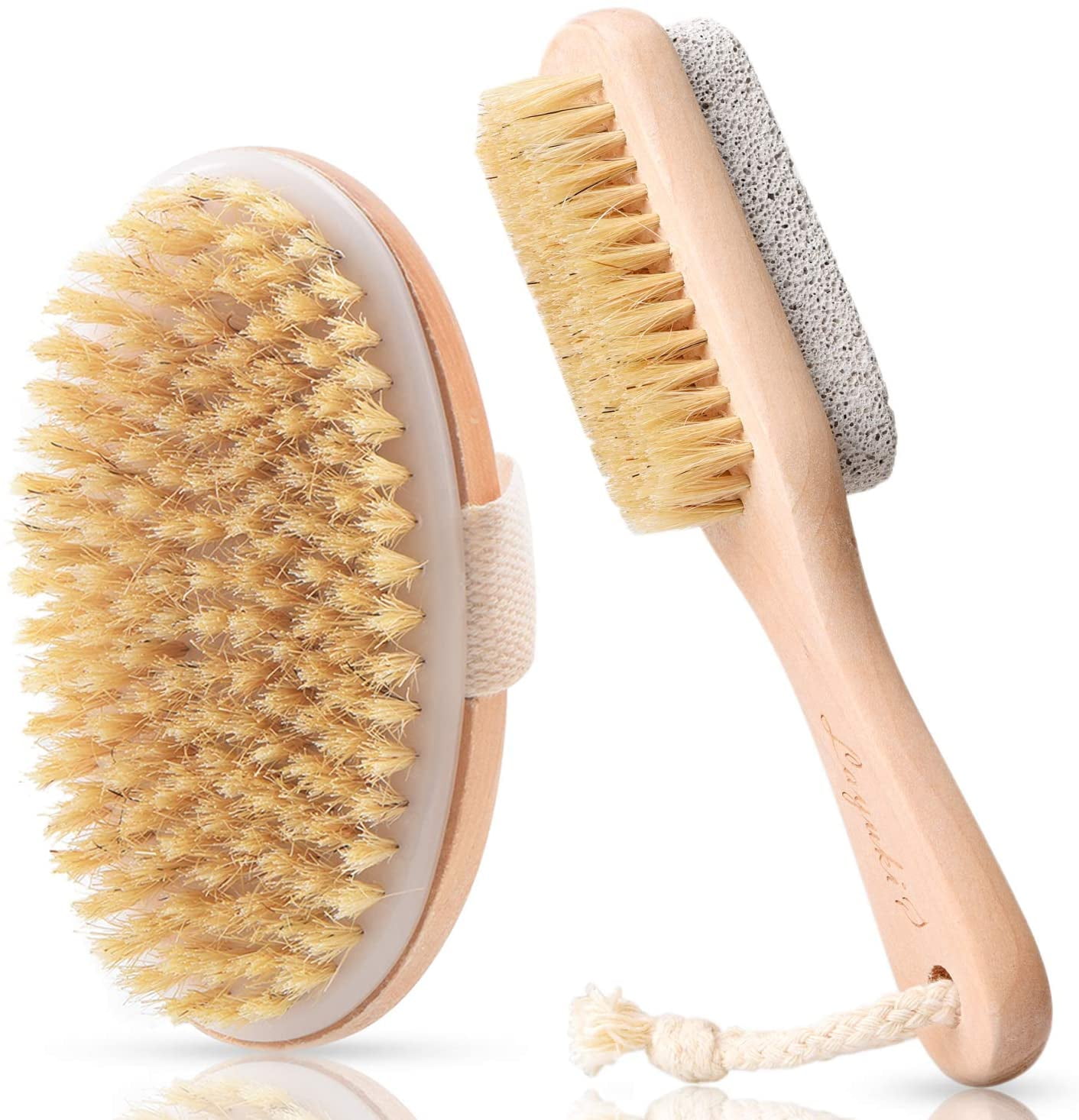 Body Brush for Dry or Wet Brushing and 2-Sided Foot File Scrubber Set ...