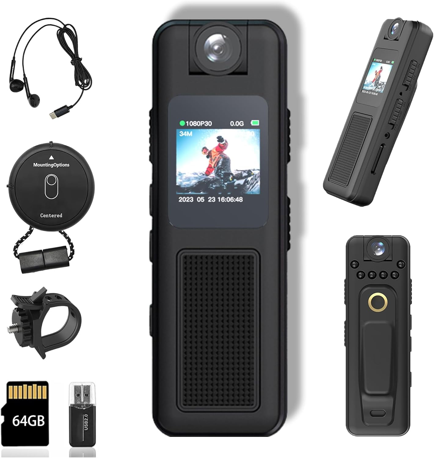 Body Camera with HD 1080P Video, 180° Rotatable Lens, with Night Vision ...