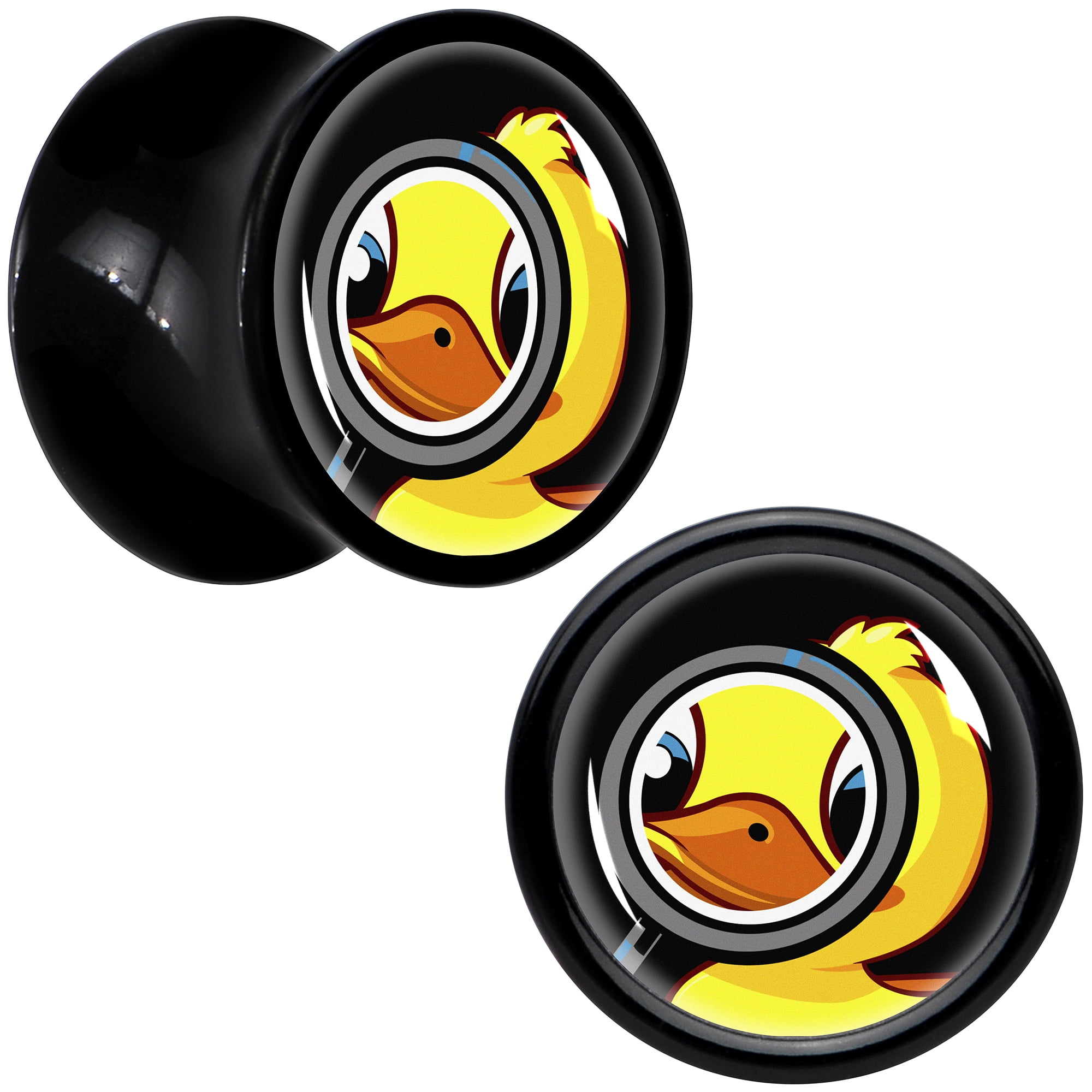 Body Candy 0 Gauge Magnified Yellow Duck Black Acrylic Saddle Plug Set ...