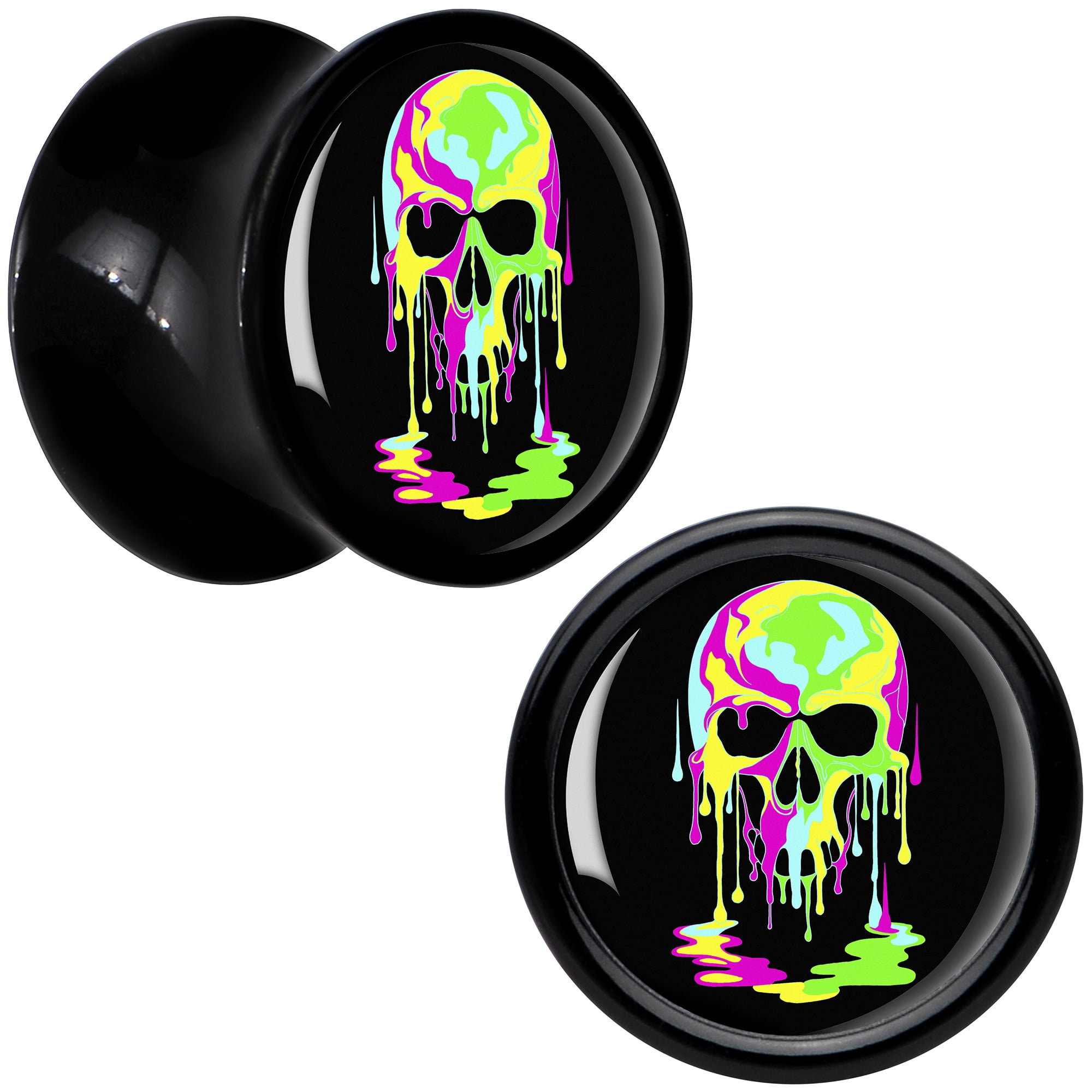 Body Candy 0 Gauge Ultra Bright Melting Skull Acrylic Saddle Plug Set ...