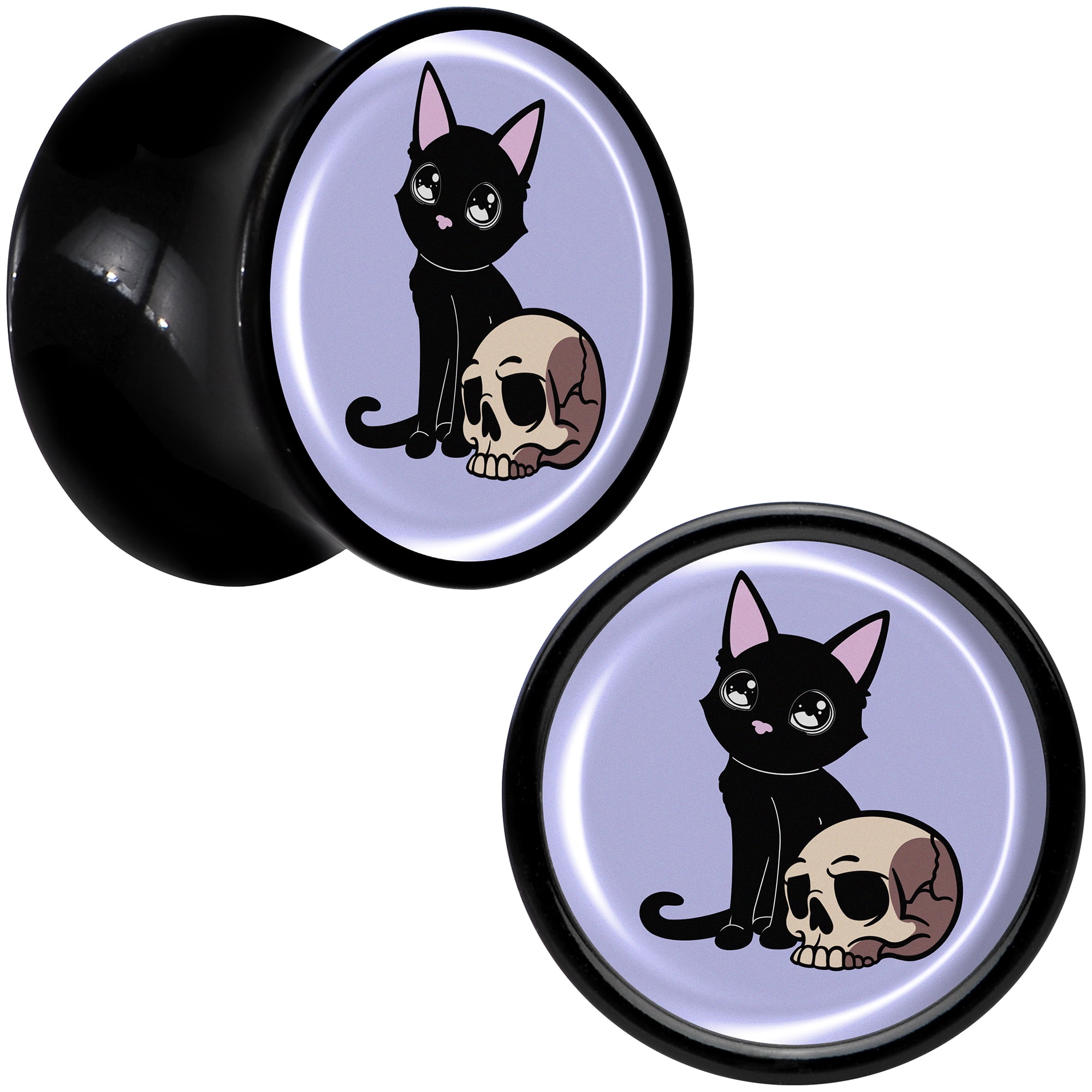 Body Candy 00 Gauge 2PC Black Acrylic Skull Cat Saddle Plugs Double ...
