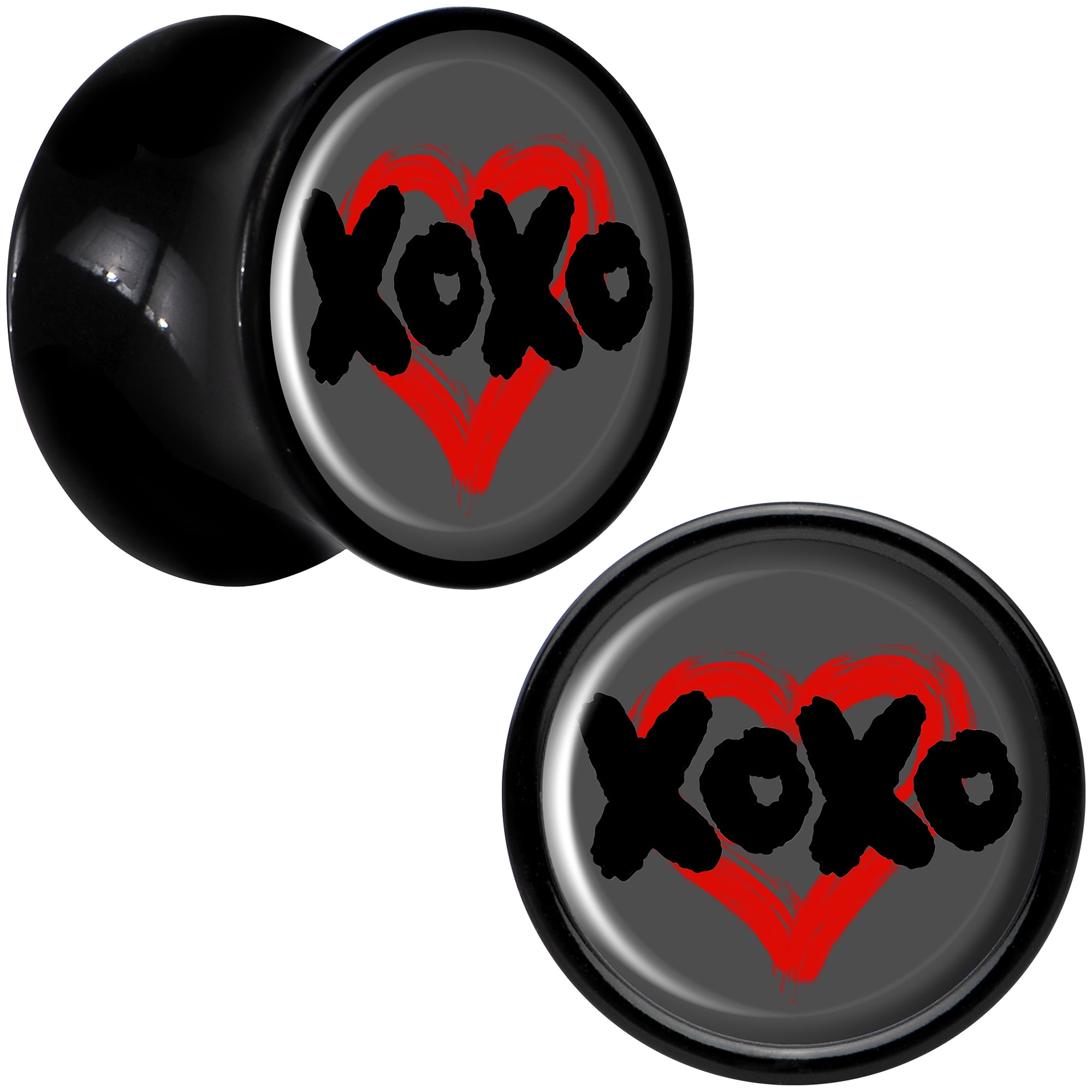 Body Candy 00 Gauge 2PC Black Acrylic XOXO Heart Saddle Plugs Double ...
