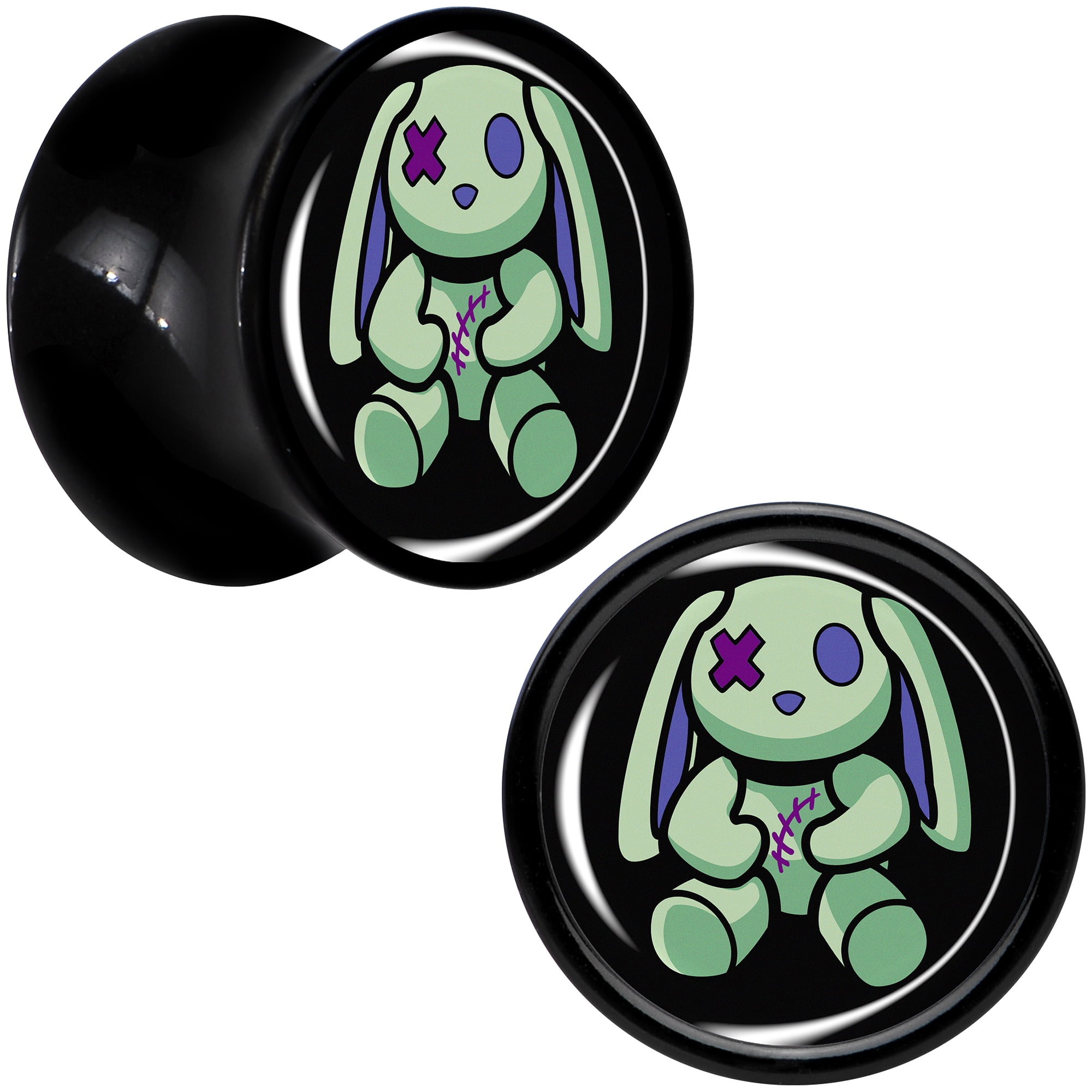Body Candy 00 Gauge 2PC Black Acrylic Zombie Bunny Saddle Plugs Double ...