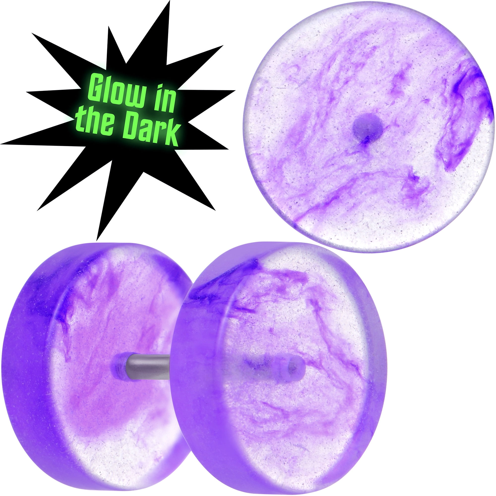 Body Candy 00 Gauge Purple Glow in the Dark Two Tone Cheater Plug Set ...