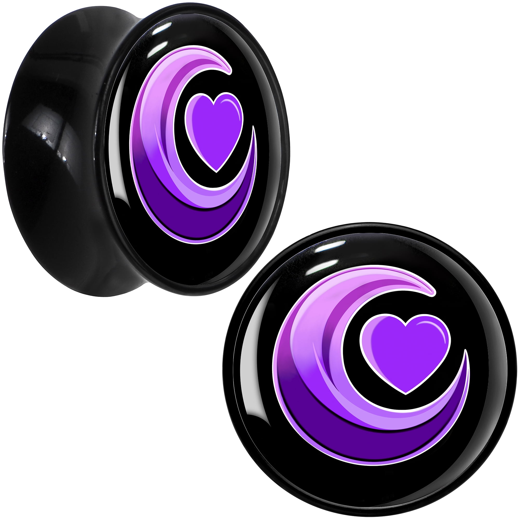 Body Candy .0709" 2PC Black Acrylic Crescent Moon Heart Saddle Plugs ...