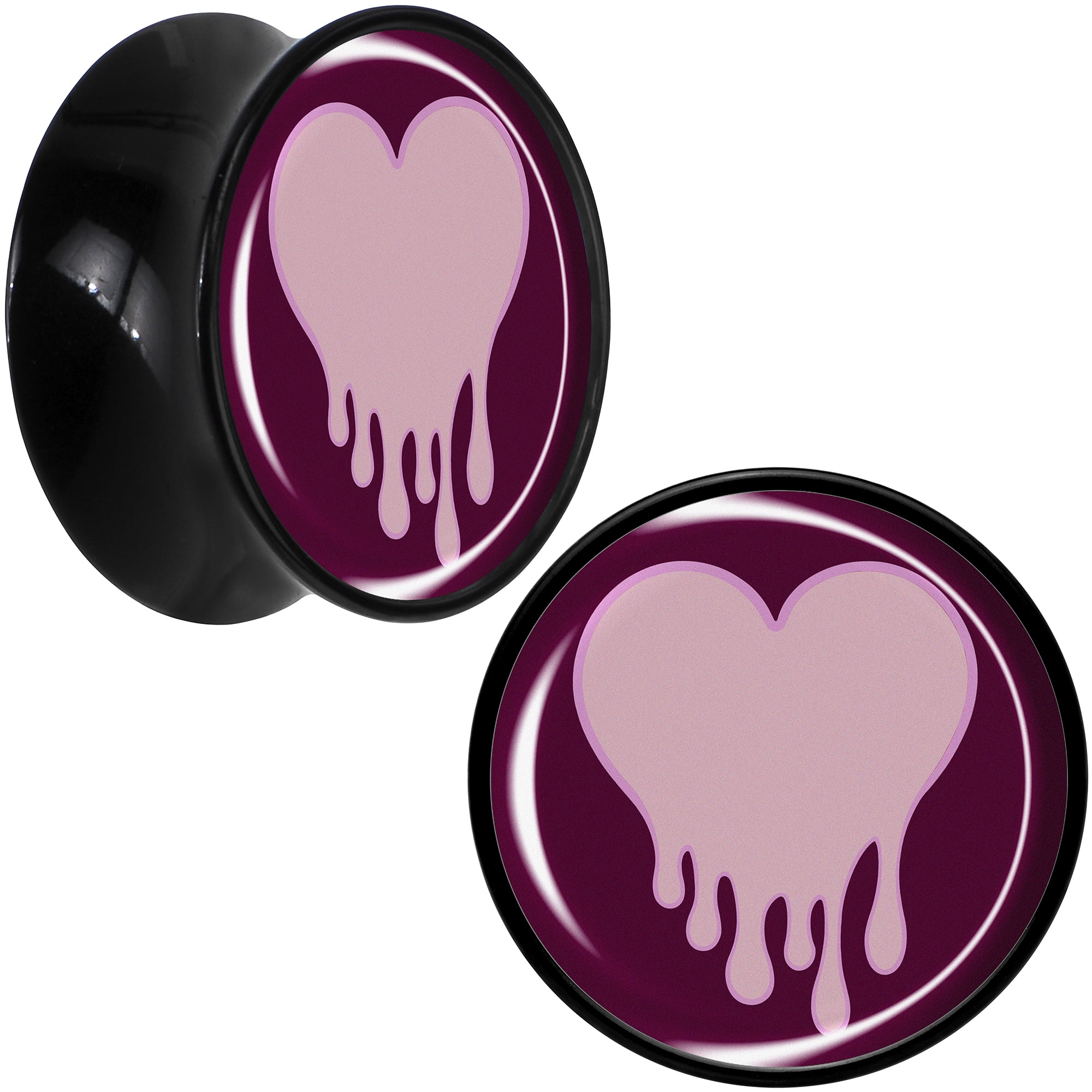 Body Candy .0709" 2PC Black Acrylic Pinkish Melting Heart Saddle Plugs ...